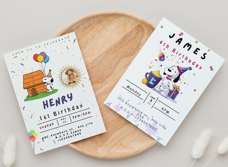 Snoopy Birthday Invitation Peanuts Party Invite Template With 3 ...