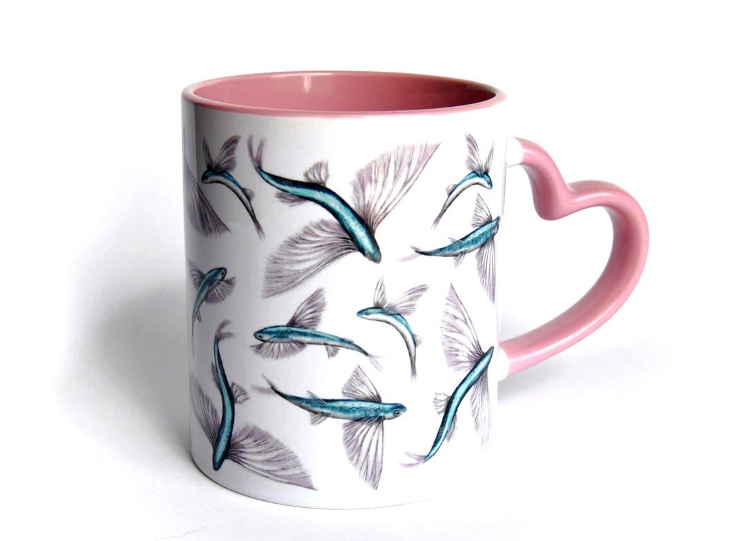 Flying Fish Ceramic Mug With Heart Handle – Ocean-inspired Gift for Sea ...