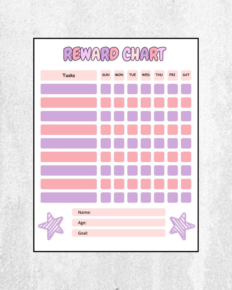 Printable Kids Reward Chart: Pink Behavior, Potty Training, Chores ...