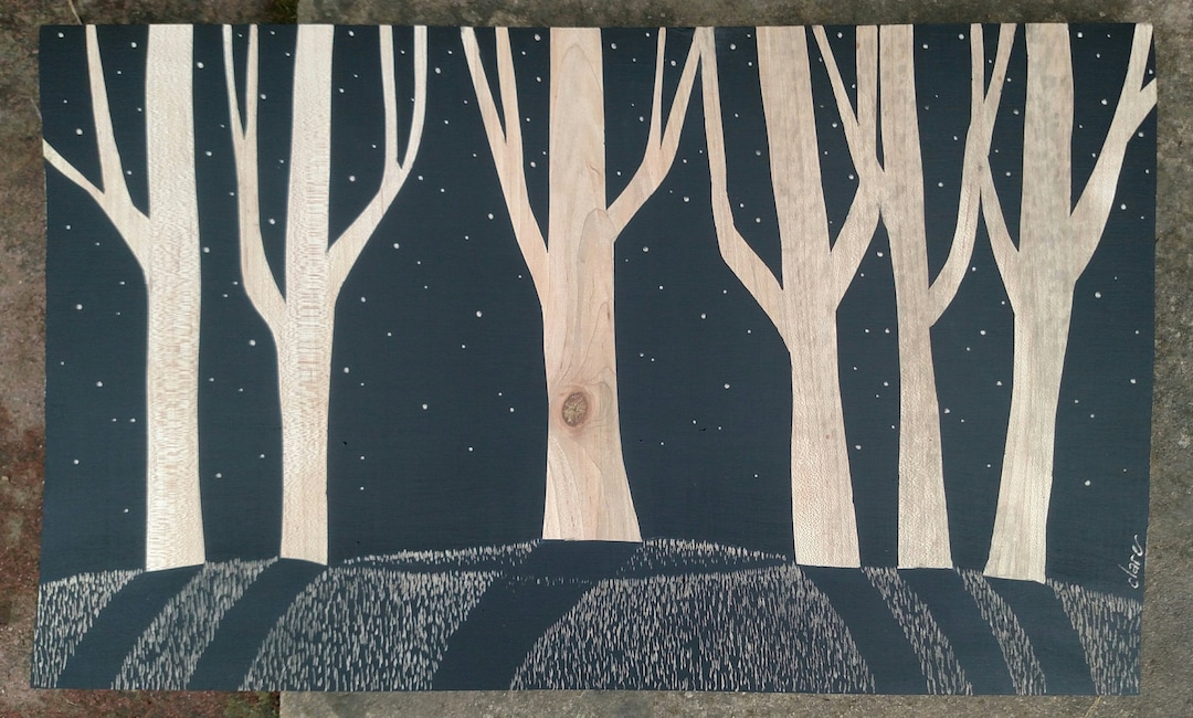 Tree Art, Tree and Moon Wall Art, Wood Wall Art, Wood Burning, Moon ...