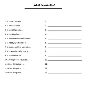 What Relaxes Me? Therapy Worksheet That Promotes Mental Well-being ...