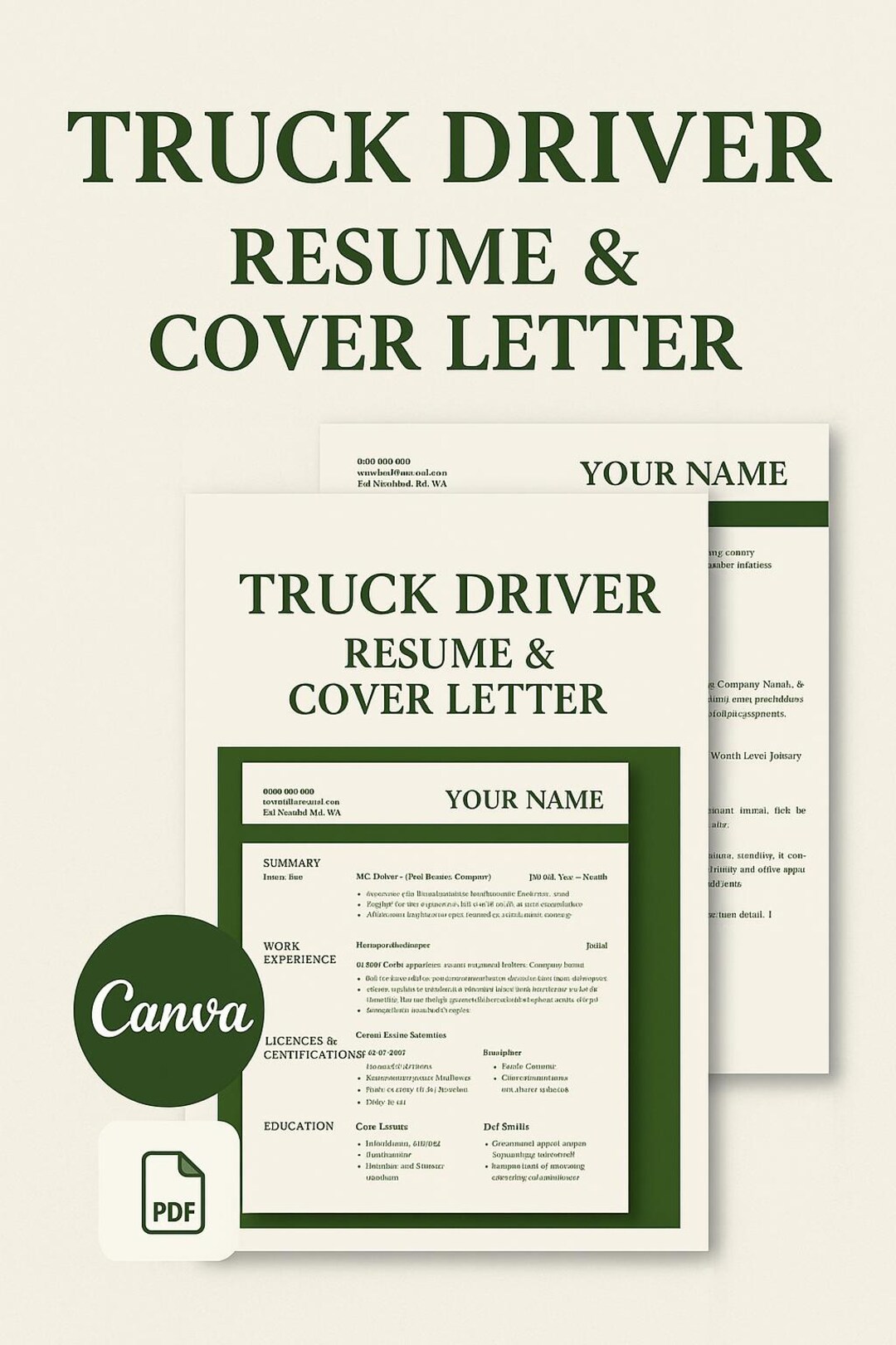 Truck Driver Resume Template + Cover Letter | Easy to Edit in Canva ...