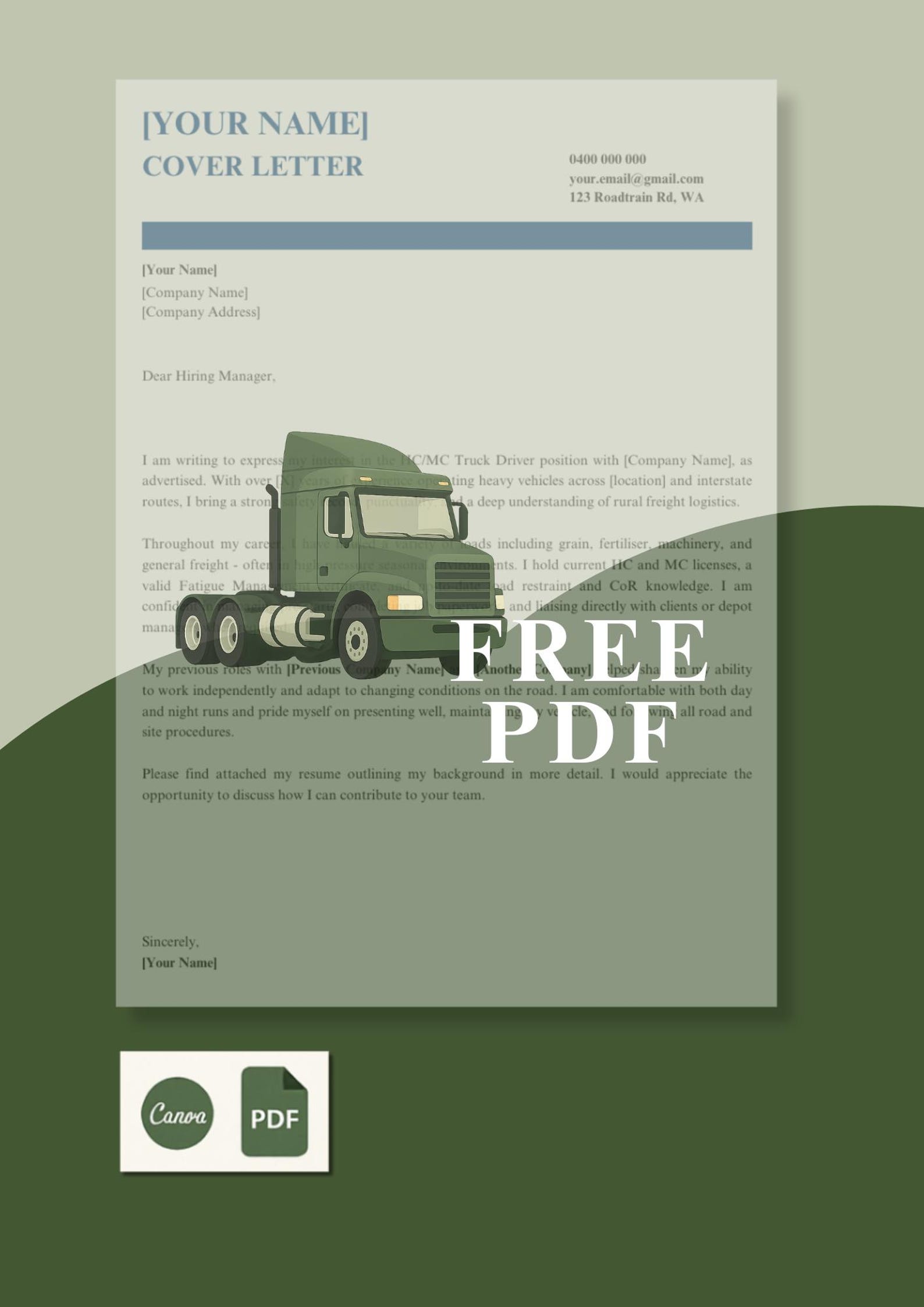 Truck Driver Resume Template + Cover Letter | Easy to Edit in Canva ...