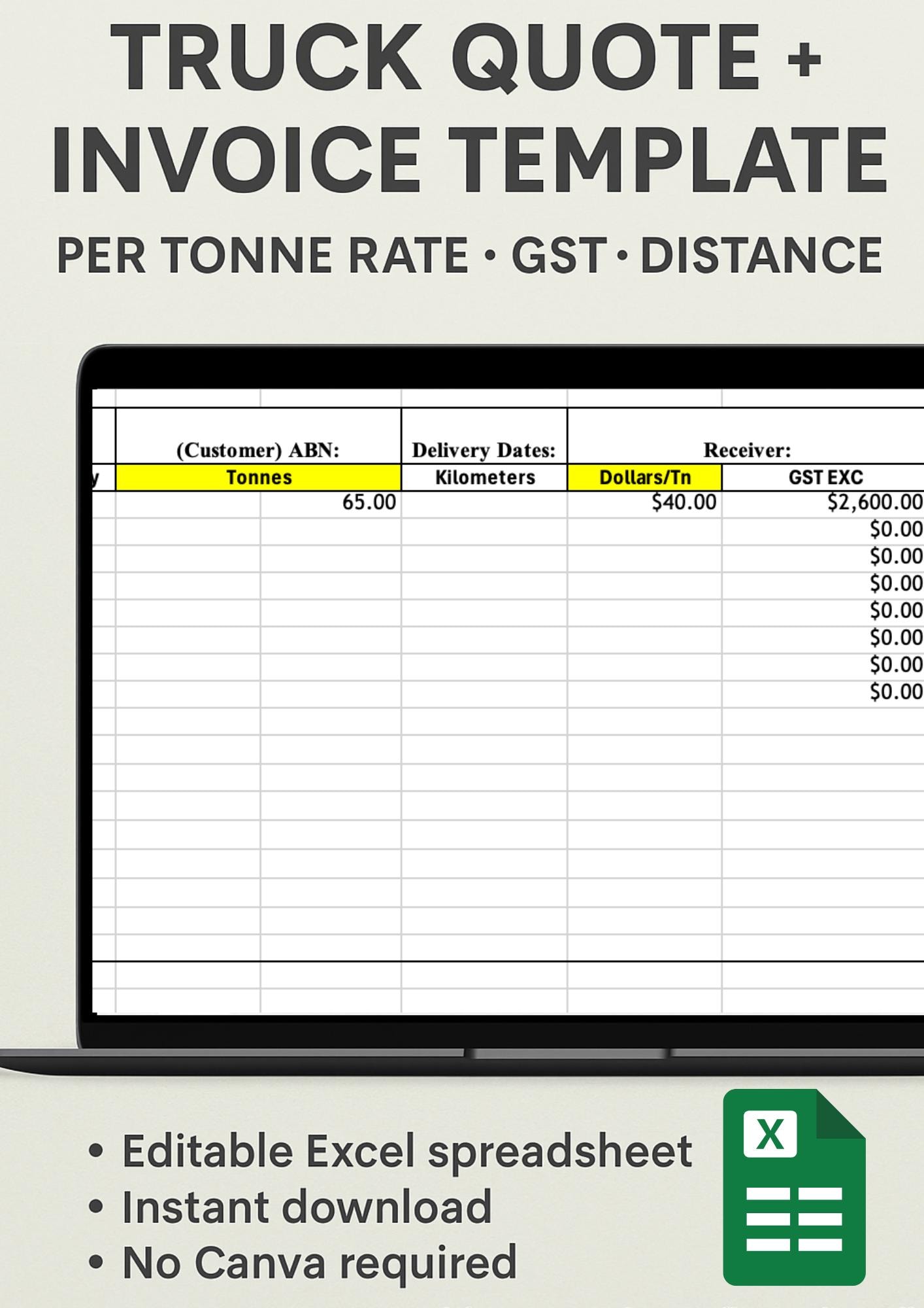 Truck Quote & Invoice Template (excel) | Freight Calculator + KM Rate ...
