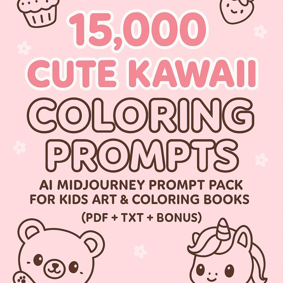 15,000 Cute Kawaii Coloring Prompts – AI Midjourney Prompt Pack for ...