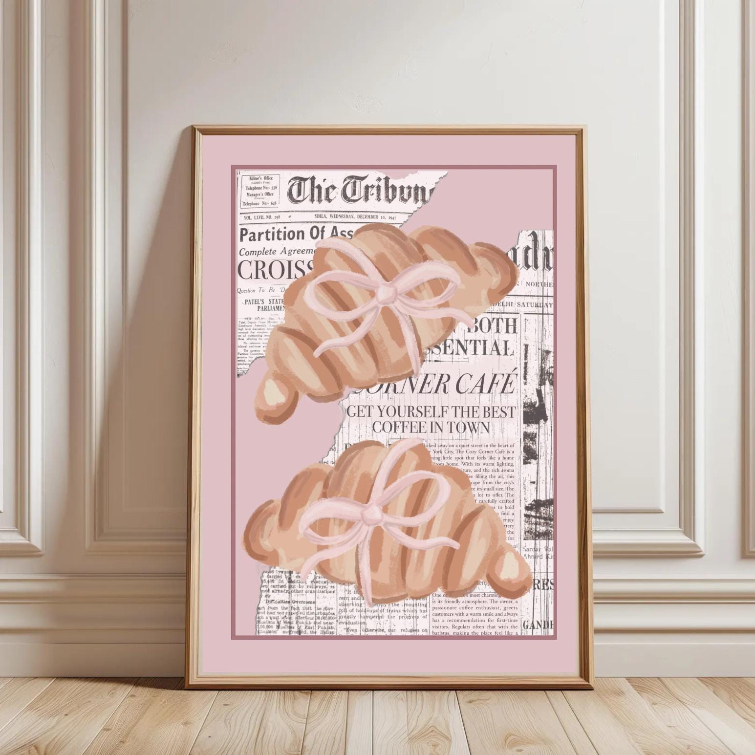 Cute Croissant With Bows – Aesthetic Digital Wall Art for Bakery Lovers ...
