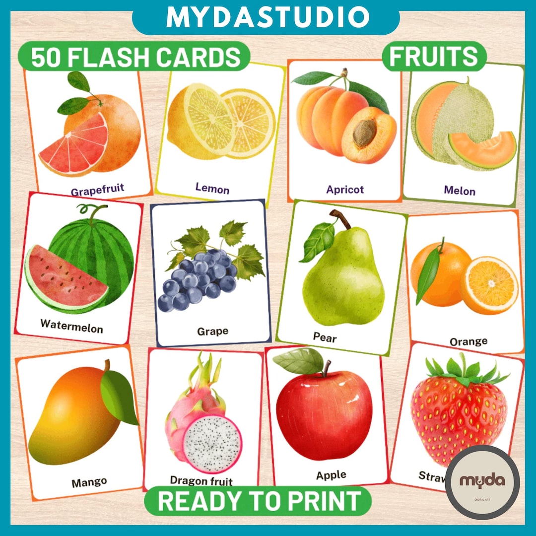 Printable Fruit Flash Cards | 50 Fruit Cards | Educational Montessori ...