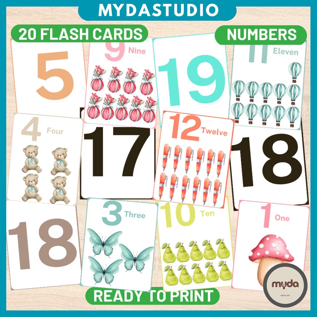 Printable Number Flash Cards 1-20 | Montessori Inspired | Educational ...