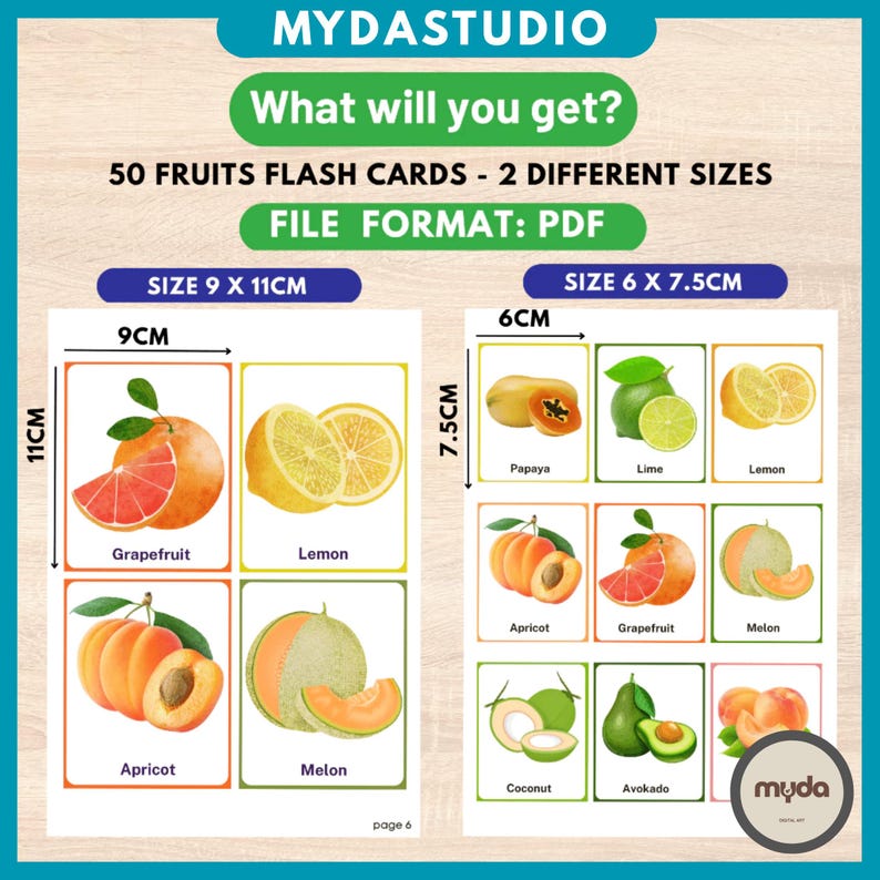 Printable Fruit Flash Cards | 50 Fruit Cards | Educational Montessori ...