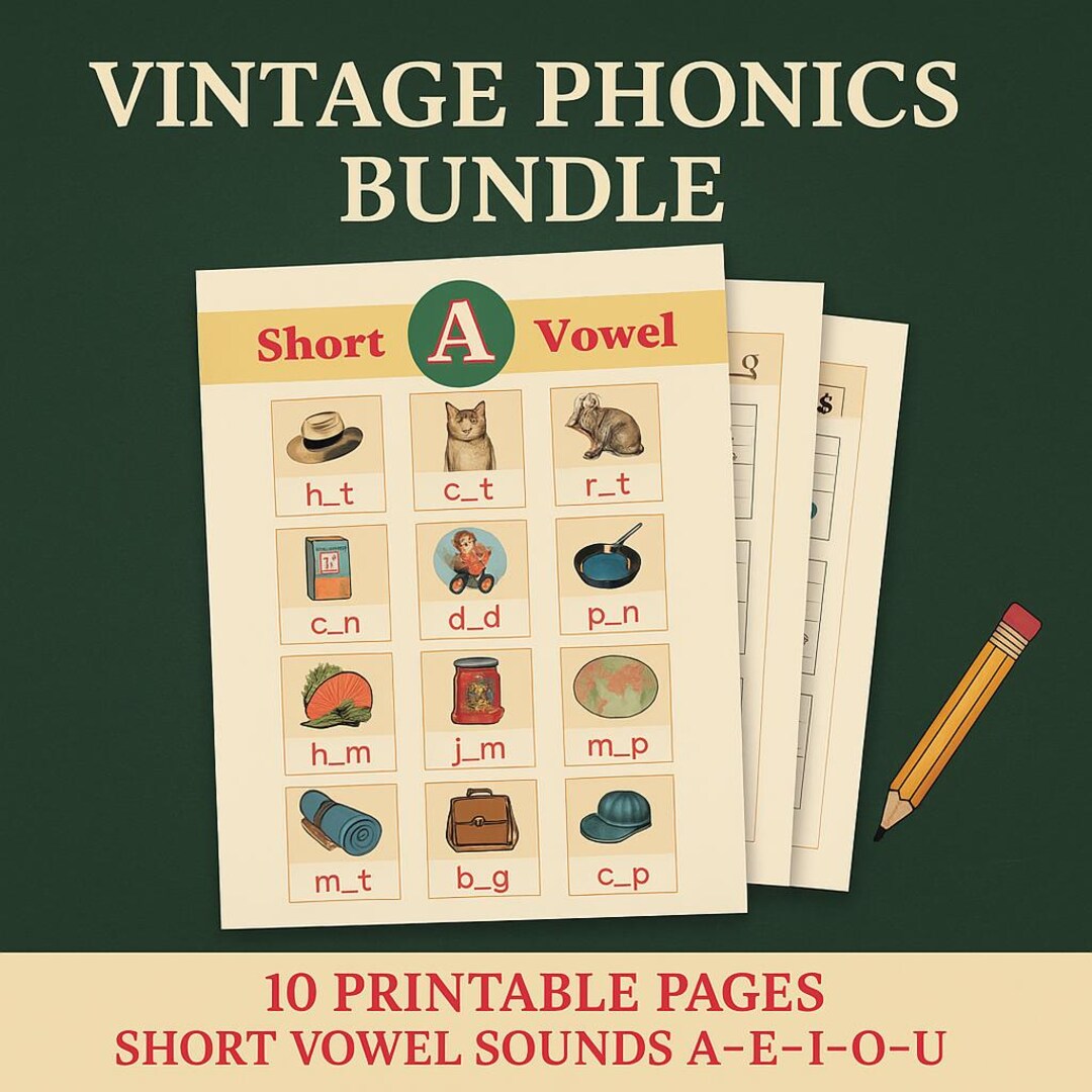 Vintage Short Vowel Worksheets | Phonics Bundle A–E–I–O–U | Retro ...