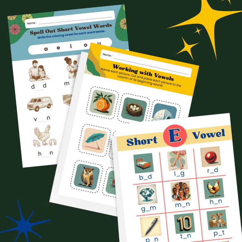 Vintage Short Vowel Worksheets | Phonics Bundle A–E–I–O–U | Retro ...