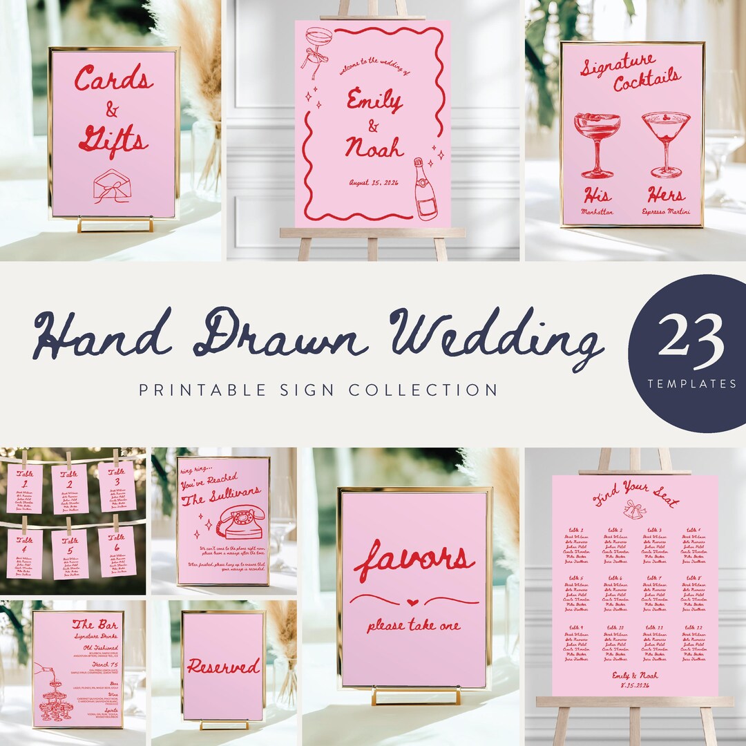 Editable Hand Drawn Wedding Sign Bundle | 23 Printable Templates - Etsy