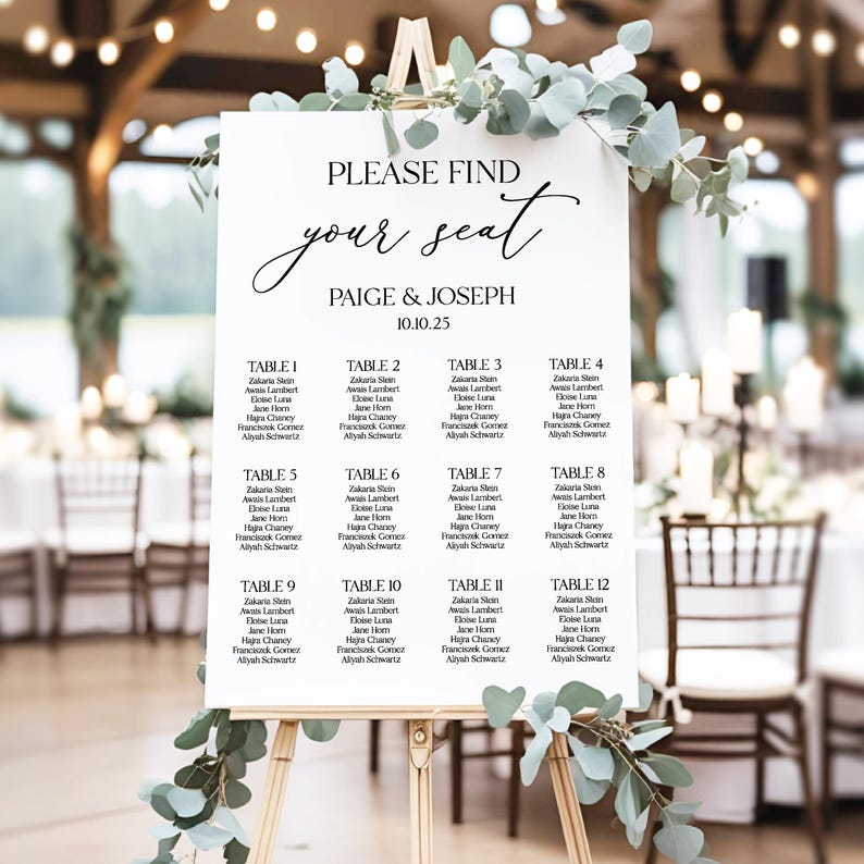 Printable Please Find Your Seat Wedding Seating Chart – Corjl Editable ...