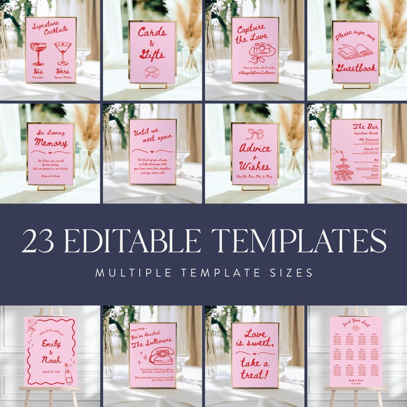 Hand Drawn Wedding Sign Template Bundle | Printable, Editable (digital ...