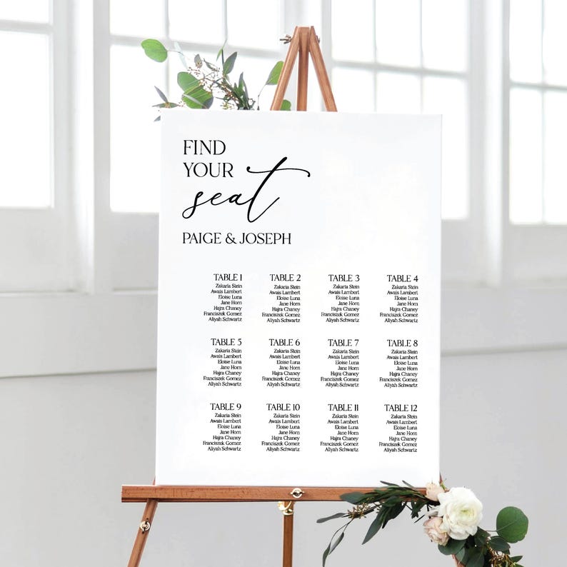 Modern Wedding Seating Chart Template – Editable Table Plan (digital ...