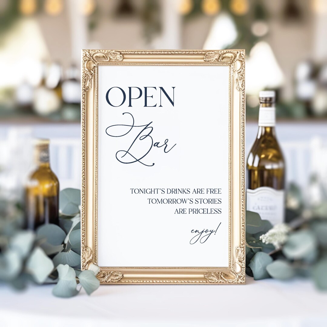 Editable Open Bar Wedding Sign, Printable Drink Menu Template ...