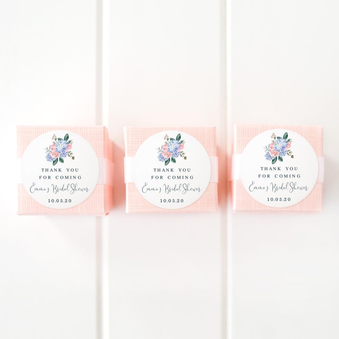 Editable Hydrangea Bridal Shower Favor Sticker Template | Printable 2x2 ...