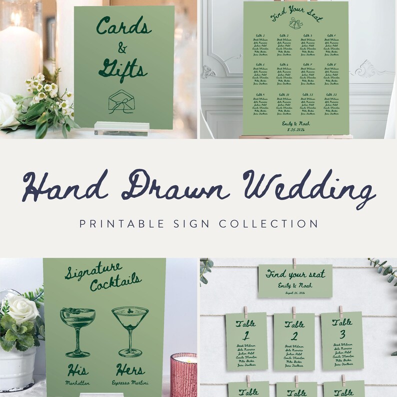 Hand Drawn Wedding Sign Template Bundle | Printable, Editable (digital ...