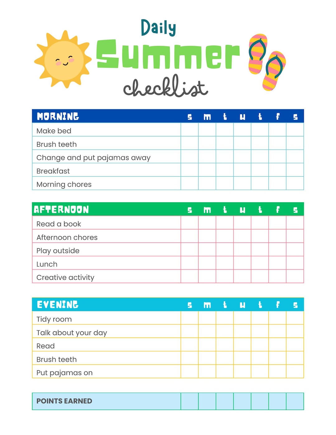 Summer Chore Chart for Kids | Printable Checklist for Summer Routine ...