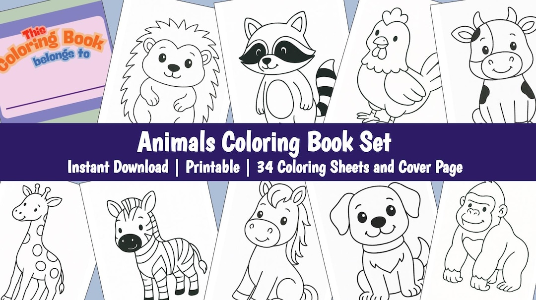 Animal Coloring Book: 34 Printable Coloring Pages for Kids (digital ...