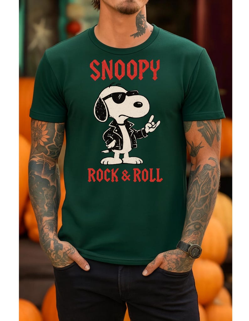 Snoopy Rock & Roll T-shirt | Retro Cartoon Graphic Tee | Funny Music ...