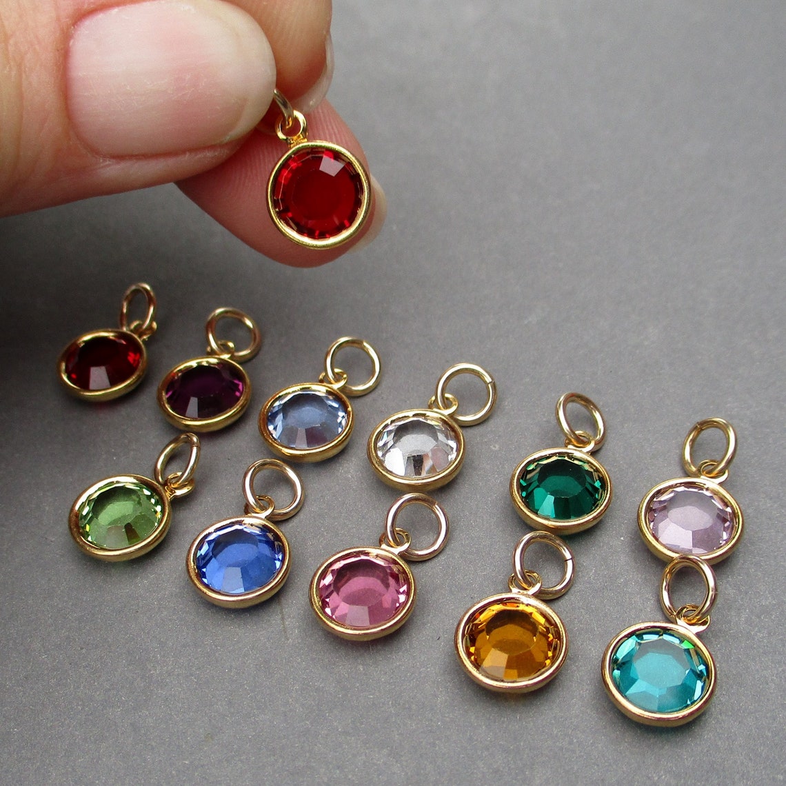 Gold Crystal Birthstone Charm, 8mm LARGE Channel Charms for Necklaces ...