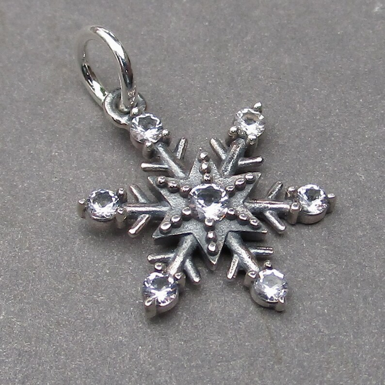 Sterling Silver Snowflake With Rhinestones Necklace Charm - Etsy