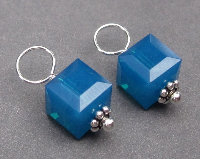 Crystal Caribbean Blue Cube Interchangeable Hoop Earring Charms, Bead ...