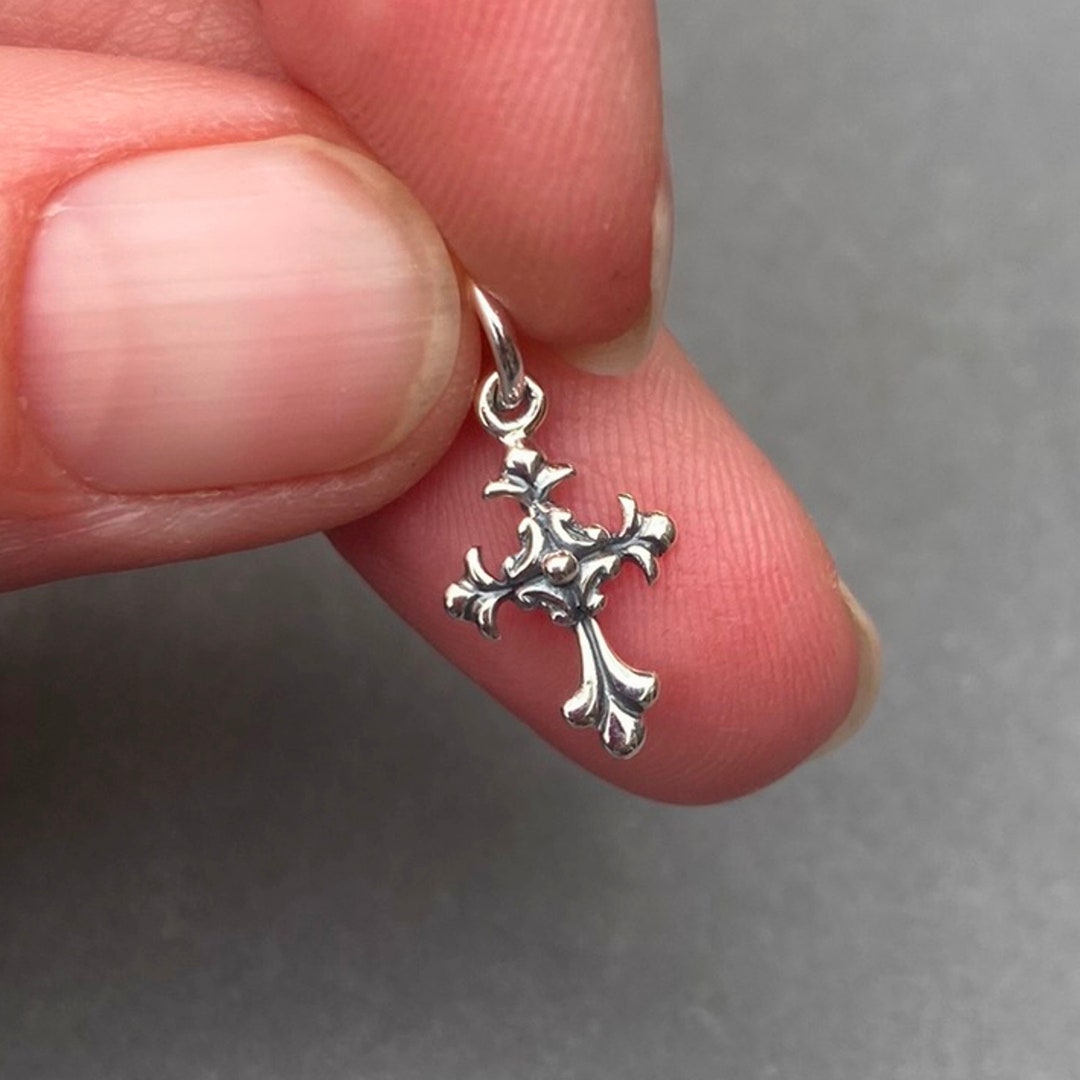 Sterling Silver Cross Necklace Charm, Scroll Cross Necklace Pendant ...