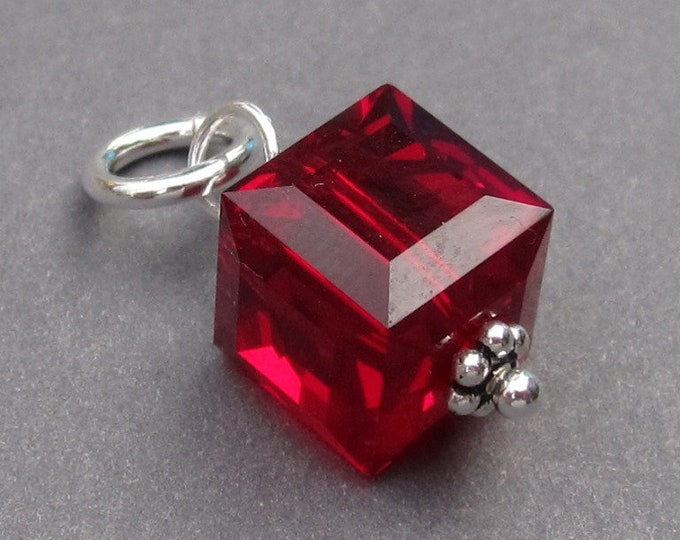 Siam Red Crystal Birthstone Charm, Sterling Silver July Birthstone ...