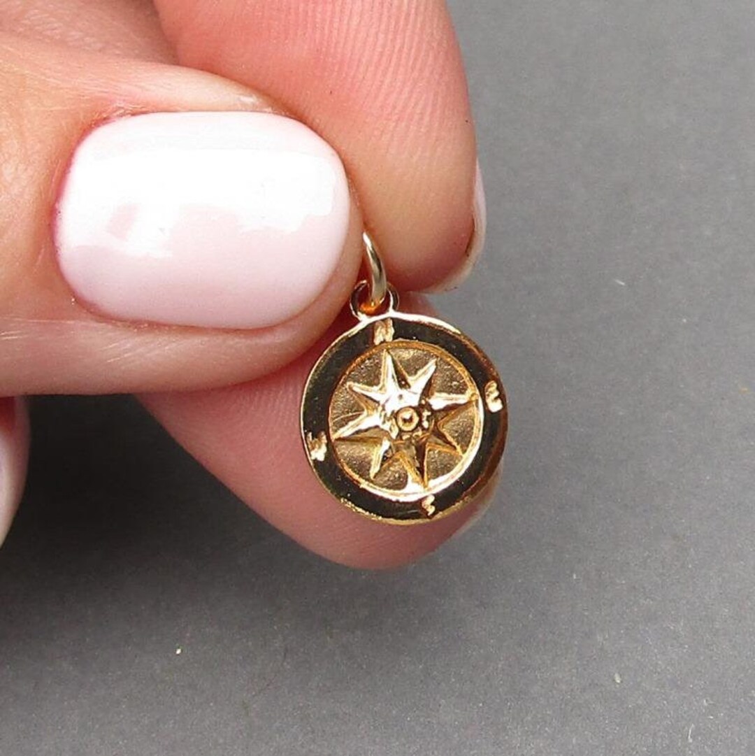Bright Gold Compass Necklace Charm, True North Compass Bracelet Charm ...