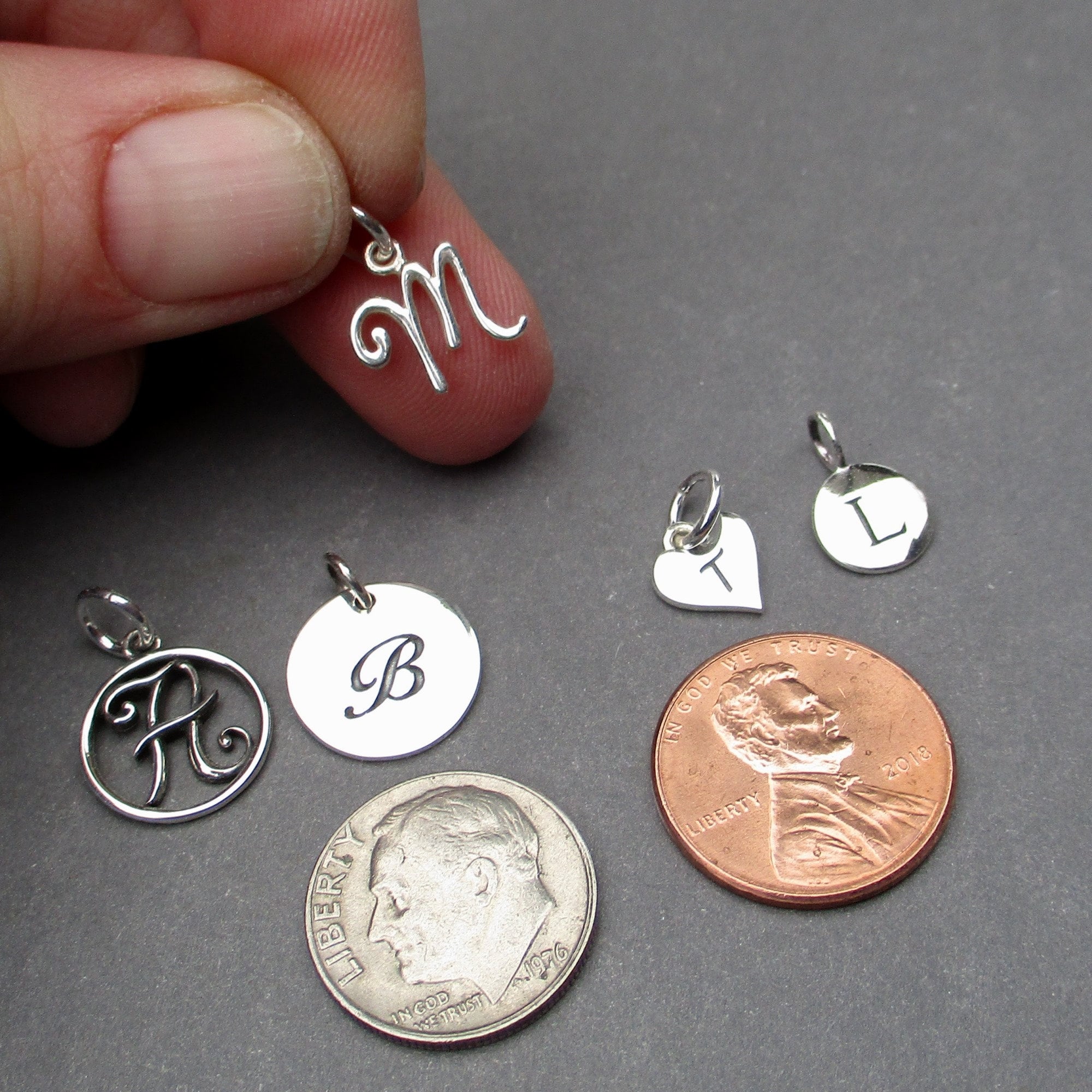 Sterling Silver Initial Letter Heart Charm Personalized - Etsy