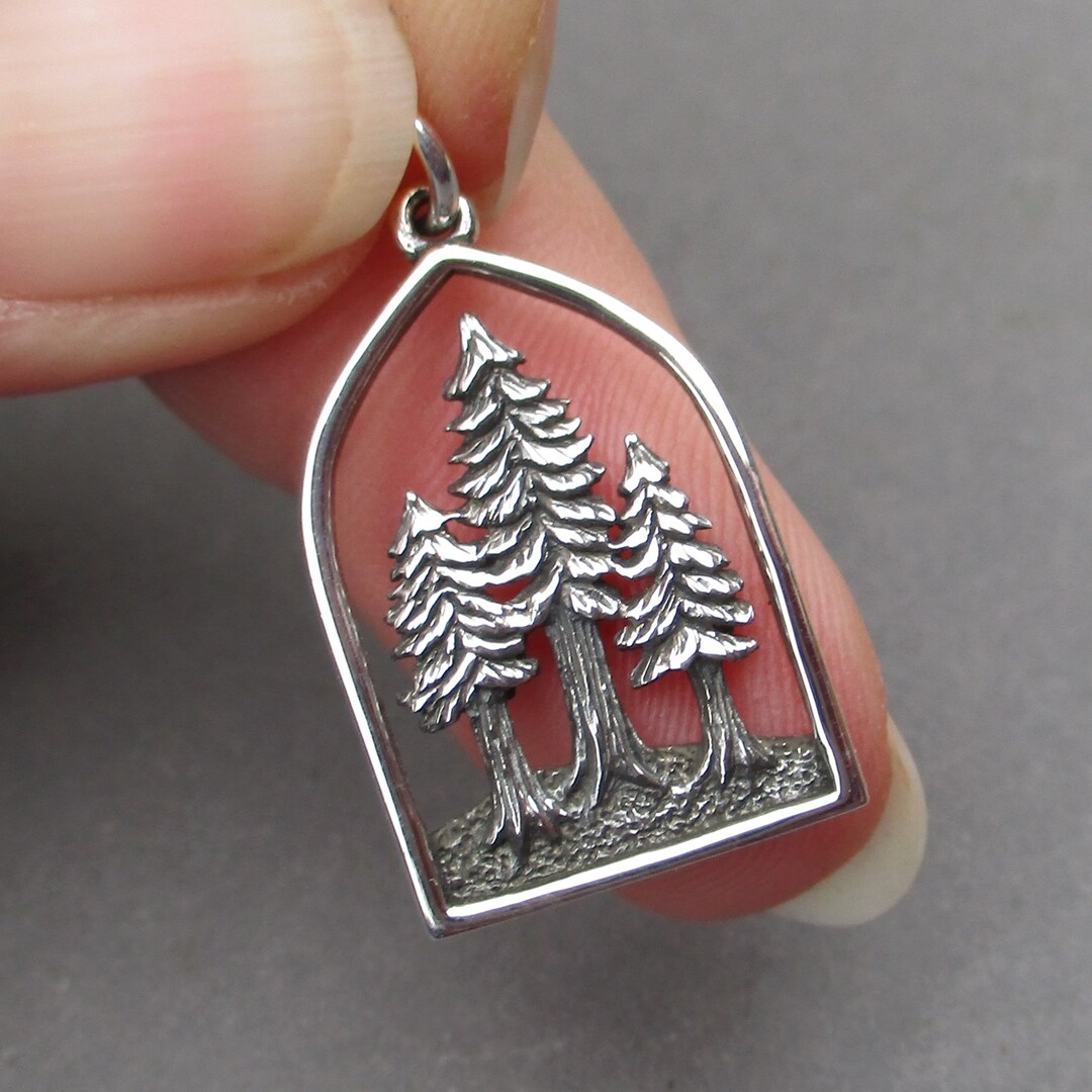 Sterling Silver Forest Tree Necklace Charm, Evergreen Pine Pendant ...