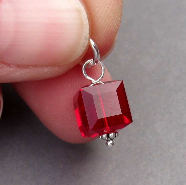 Siam Red Crystal Birthstone Charm Sterling Silver July - Etsy
