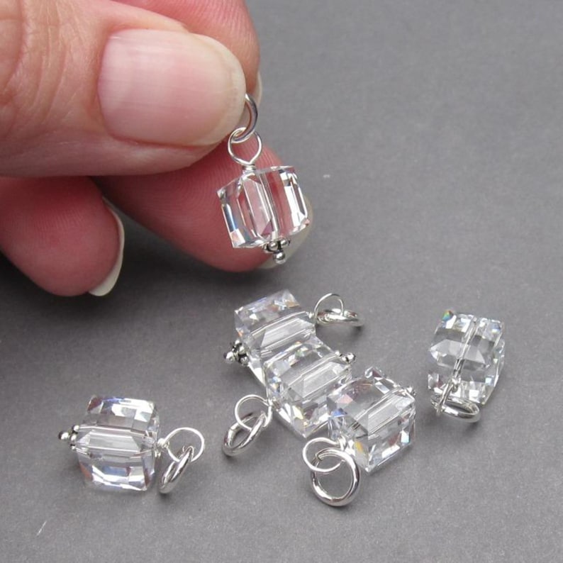Clear Crystal 8mm Cube Charm for Bracelets, April Birthstone Necklace ...