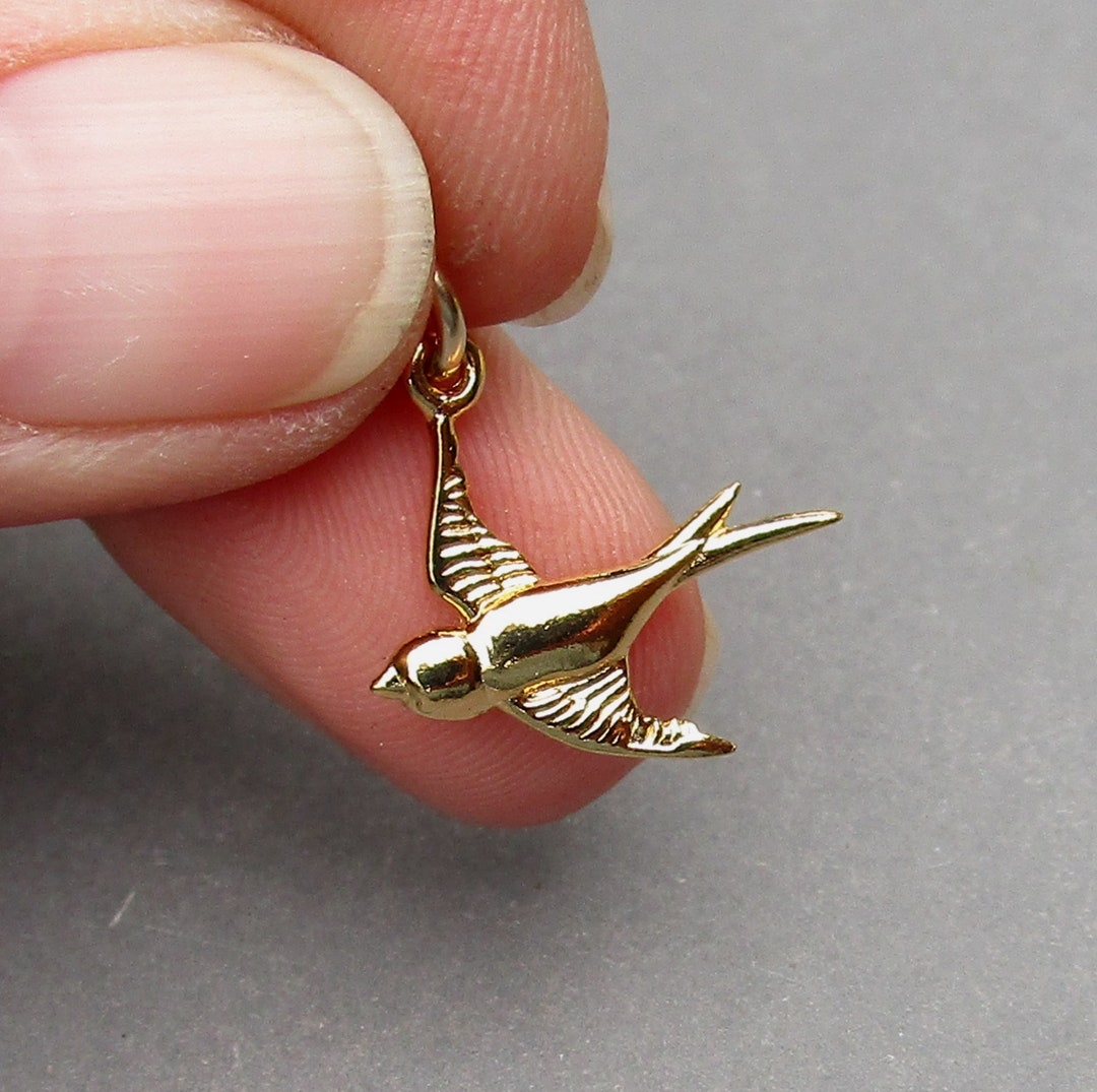 Bird Necklace Charm, Gold Bird Charm, Dove Charm, Swallow Charm ...
