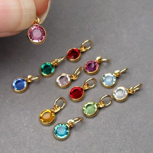 Tiny 4mm Gold Crystal Birthstone Necklace Charms, Birthstone Channel ...