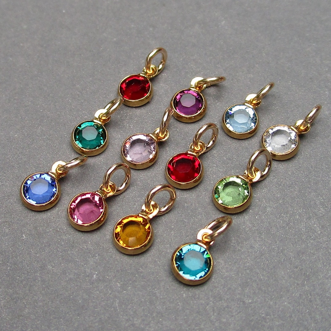 Gold Birthstone Crystal Charms Set of 12, 4mm TINY Channel Charms, Bulk ...