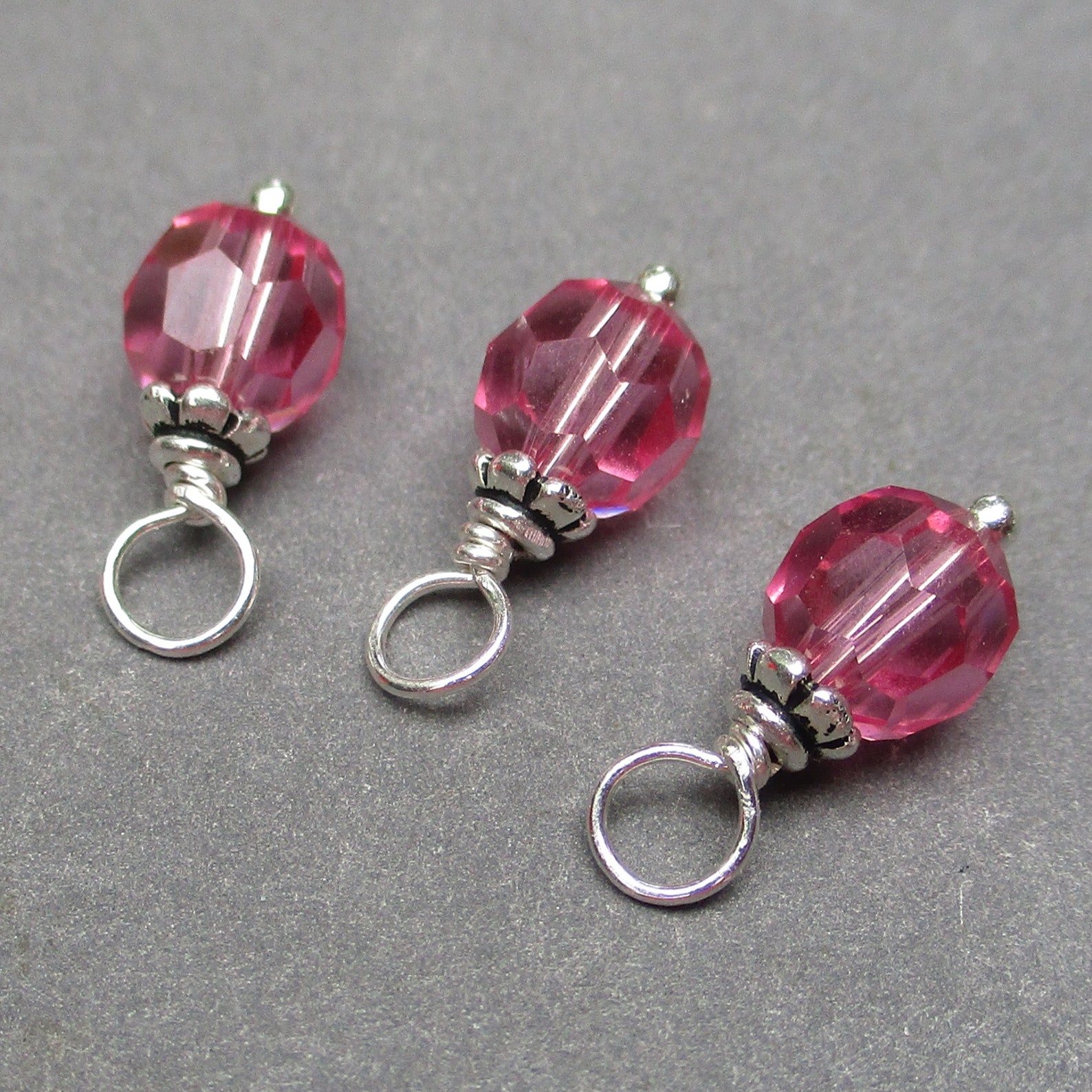 Rose Pink Crystal October Birthstone Charms, Sterling Silver Bead ...
