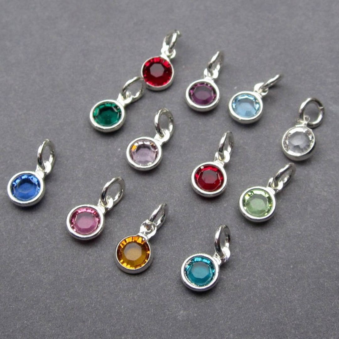 Tiny Crystal Birthstone Necklace Charms, 4mm Bezel Channel Silver ...