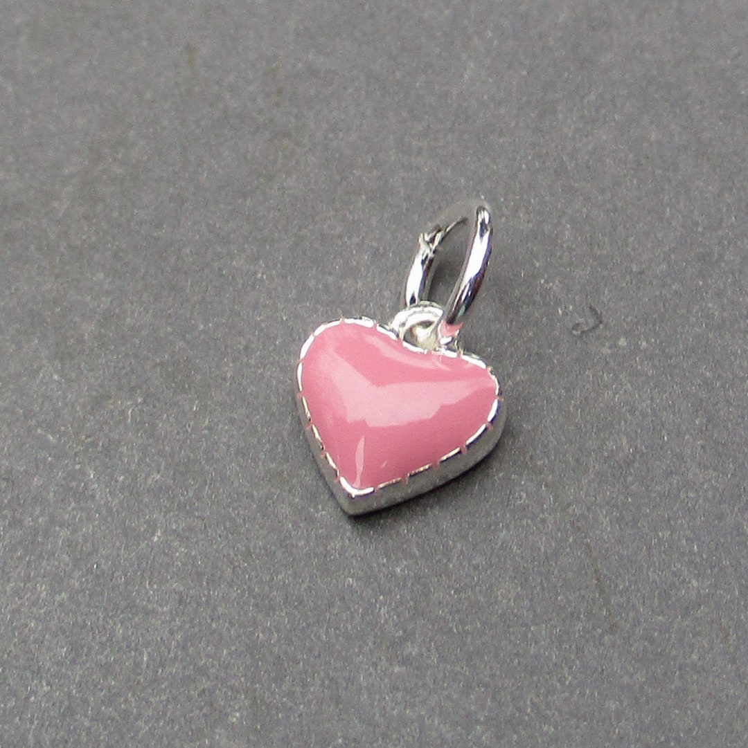 Small Sterling Silver Pink Heart Necklace Charm, Love Charm, Gift for ...