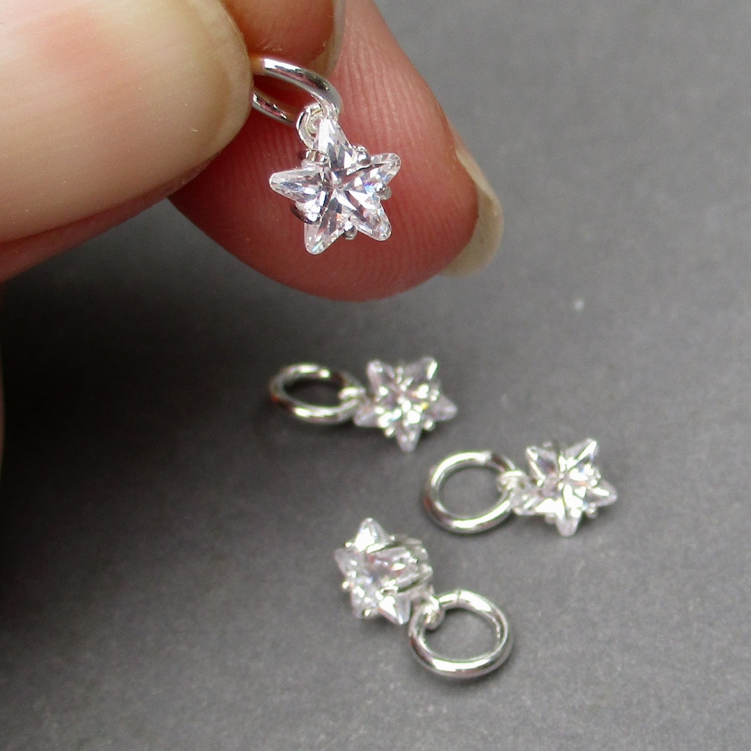 Tiny Sterling Silver Crystal Star Charm for Earrings, Bracelets and ...