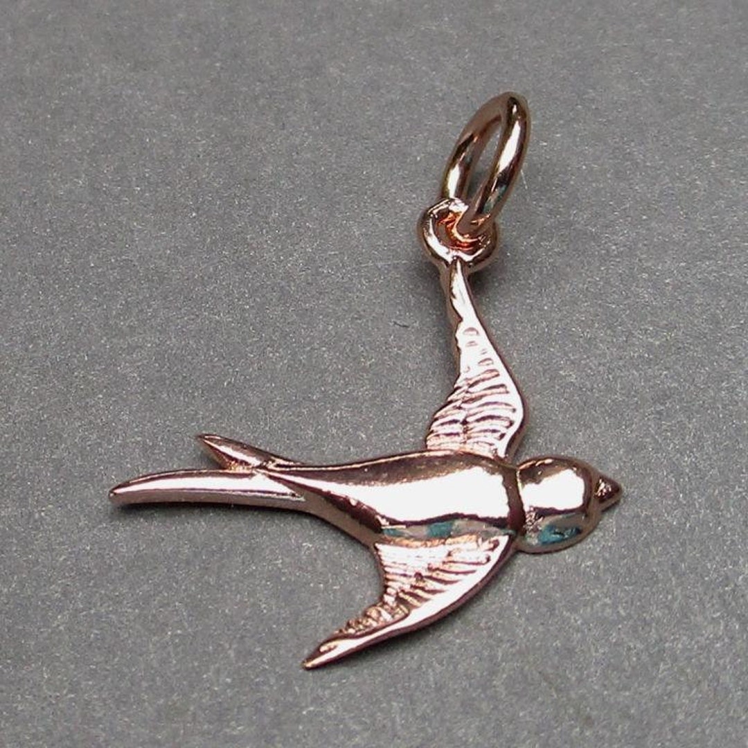 Rose Gold Bird Necklace Charm, Charm for Bracelet, Swallow Charm ...