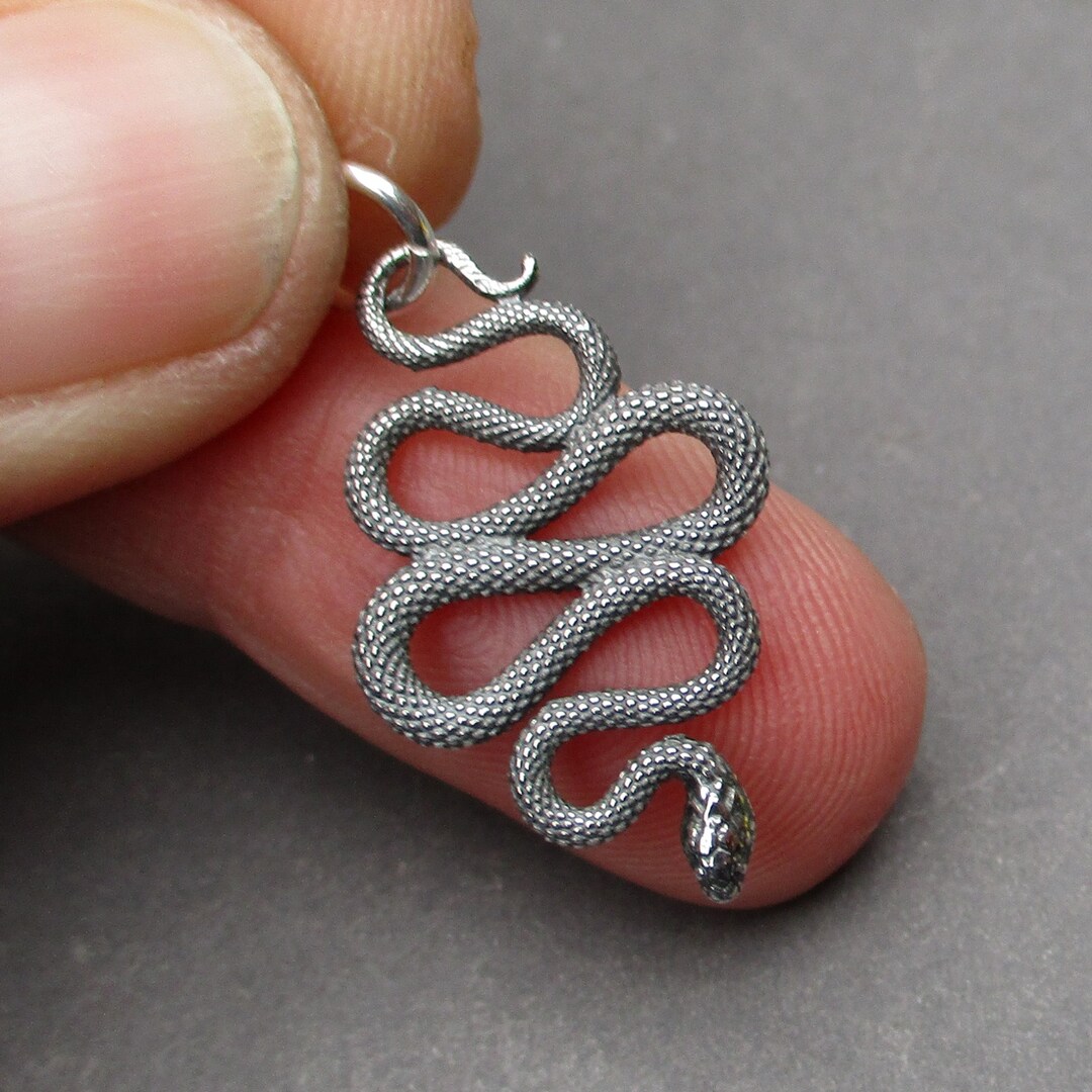 Sterling Silver Snake Charm for Necklaces, Silver Serpent Python Rattle ...