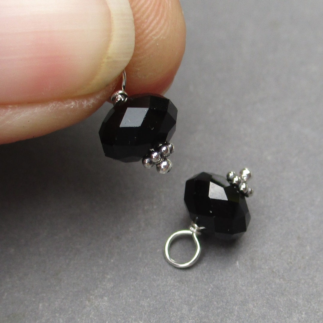 Jet Black Crystal Charms, Interchangeable Sterling Silver Hoop Earring ...