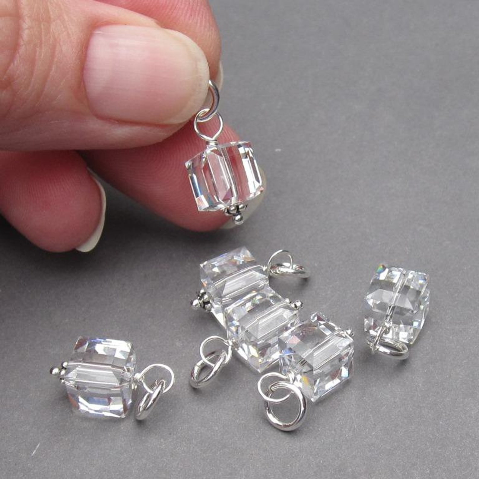 Clear Crystal 8mm Cube Charm for Bracelet Crystal Necklace | Etsy
