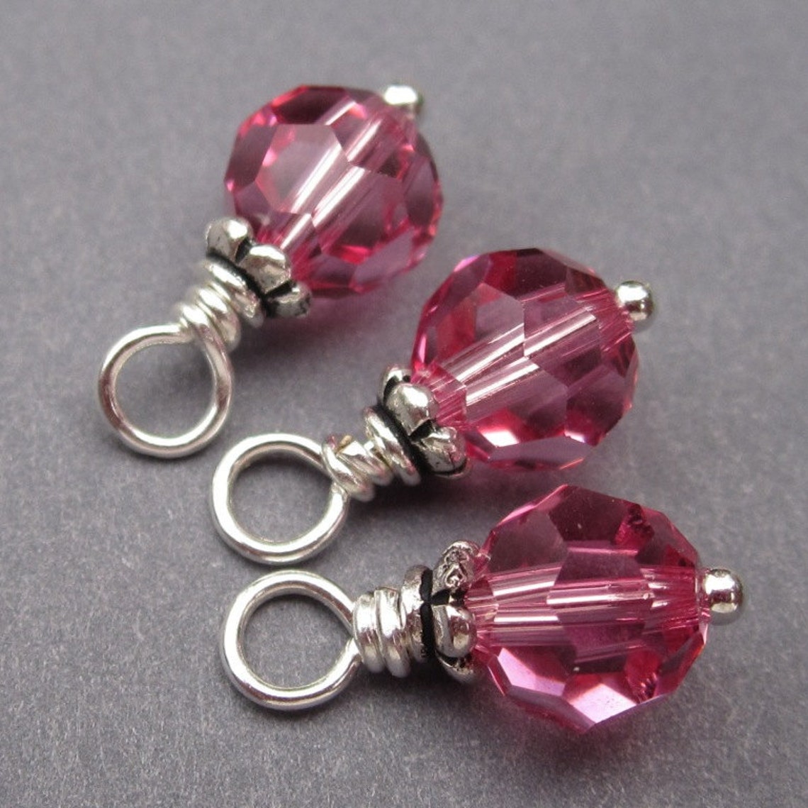 Rose Pink Crystal October Birthstone Charms Sterling Silver - Etsy