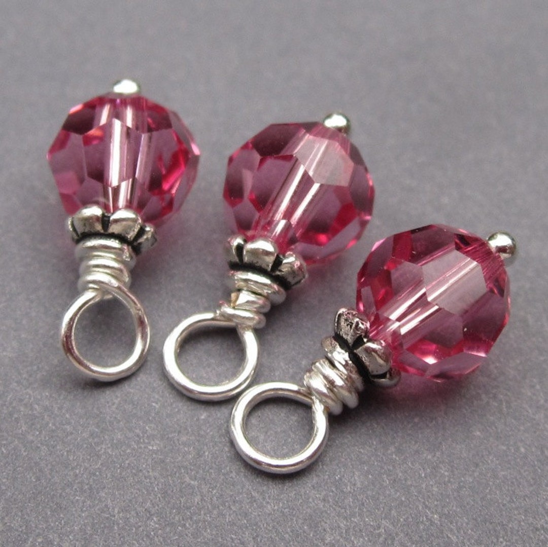 Rose Pink Crystal October Birthstone Charms Sterling Silver - Etsy