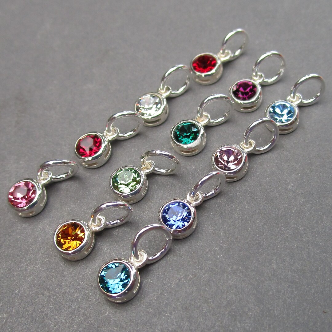 Sterling Silver Crystal Birthstone Necklace Charms, Bulk SET of 12 ...