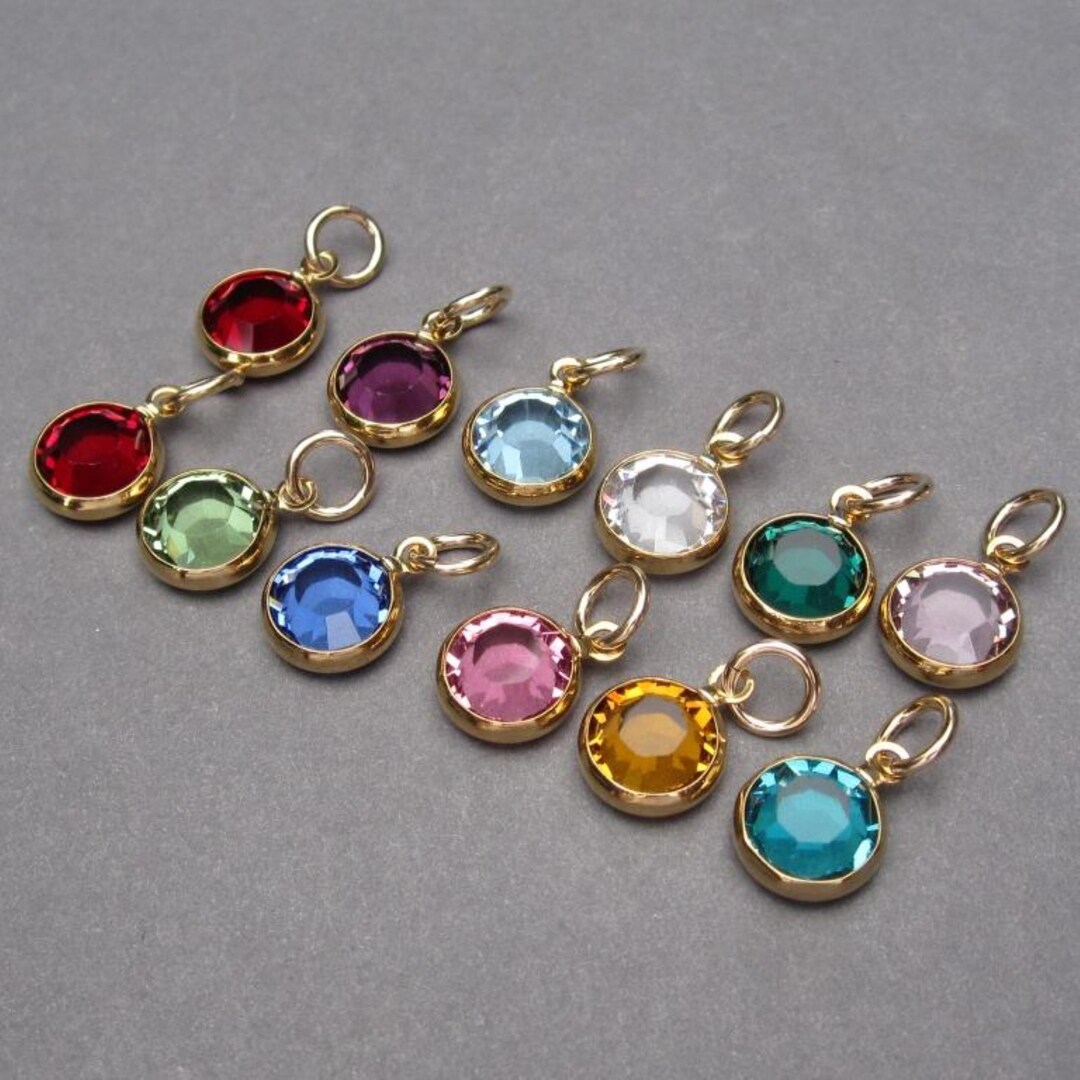 Gold Crystal Birthstone Charm, 8mm LARGE Channel Charms for Necklaces ...
